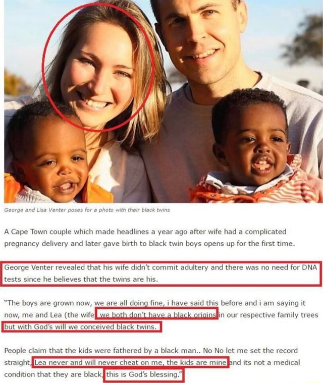 George and Lisa Venter poses for a photo with their black twins A Cape ...