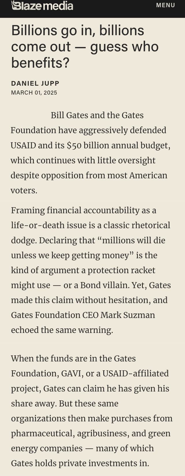 Laze media MENU Billions go in, billions come out - guess who benefits ...