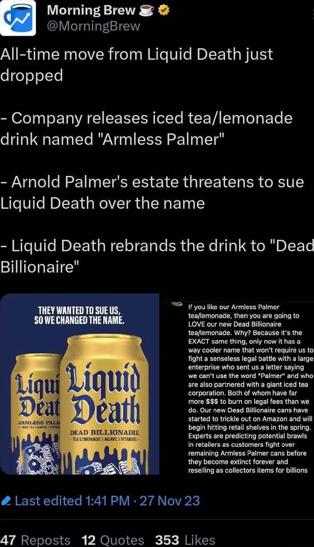 Morning Brew All-time move from Liquid Death just dropped - Company ...