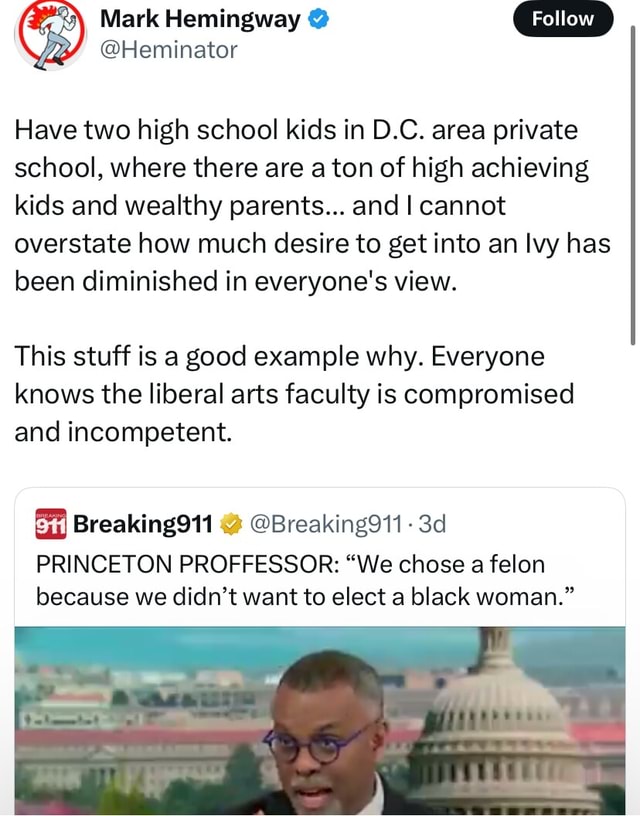 Mark Hemingway @ Have two high school kids in D.C. area private school ...