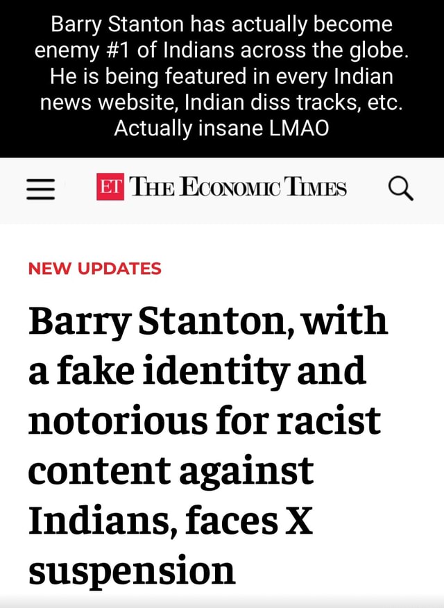 Barry Stanton has actually become enemy #1 of Indians across the globe ...