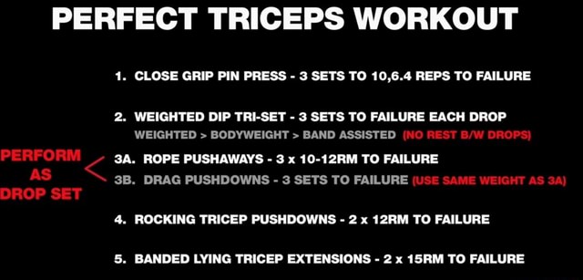 PERFECT TRICEPS WORKOUT 1. CLOSE GRIP PIN PRESS - 3 SETS TO 10,6.4 REPS ...