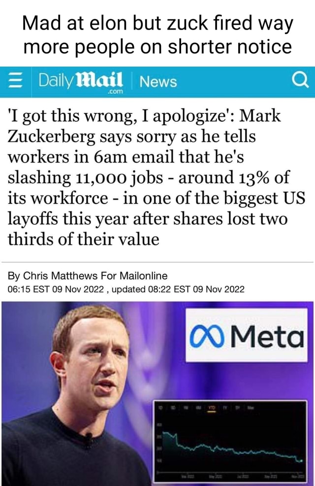 Mad at elon but zuck fired way more people on shorter notice = Daily ...