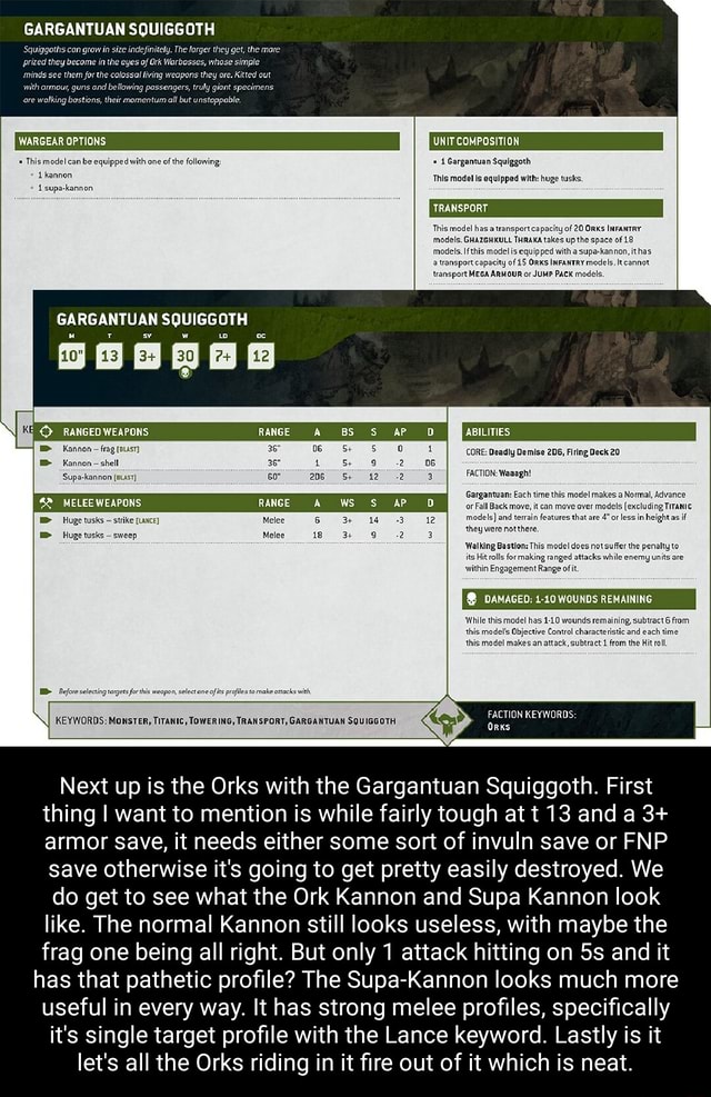 GARGANTUAN SQUIGGOTH Squiggoths can grow in size indefinitely. The ...