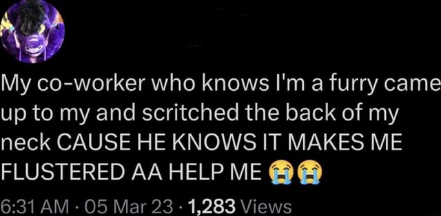 My co-worker who knows I'm a furry came up to my and scritched the back ...