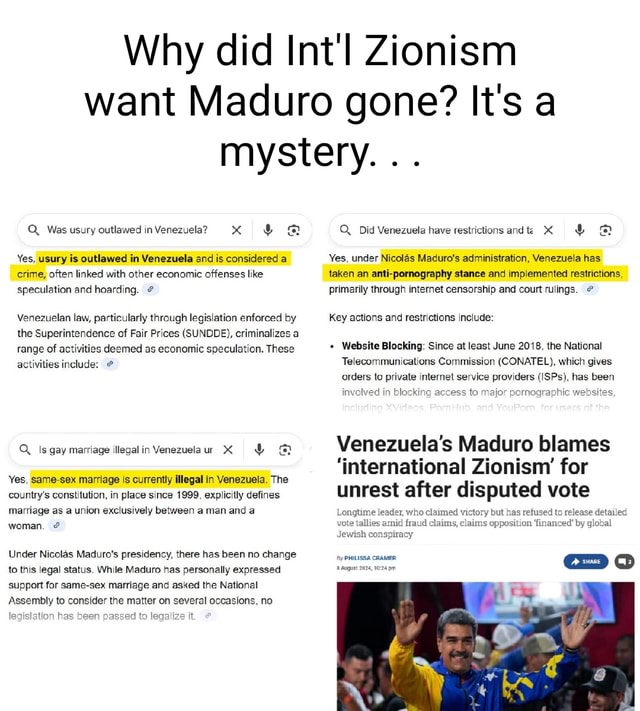 Why did Int'l Zionism want Maduro gone? It's a mystery. Q_ Was usury ...