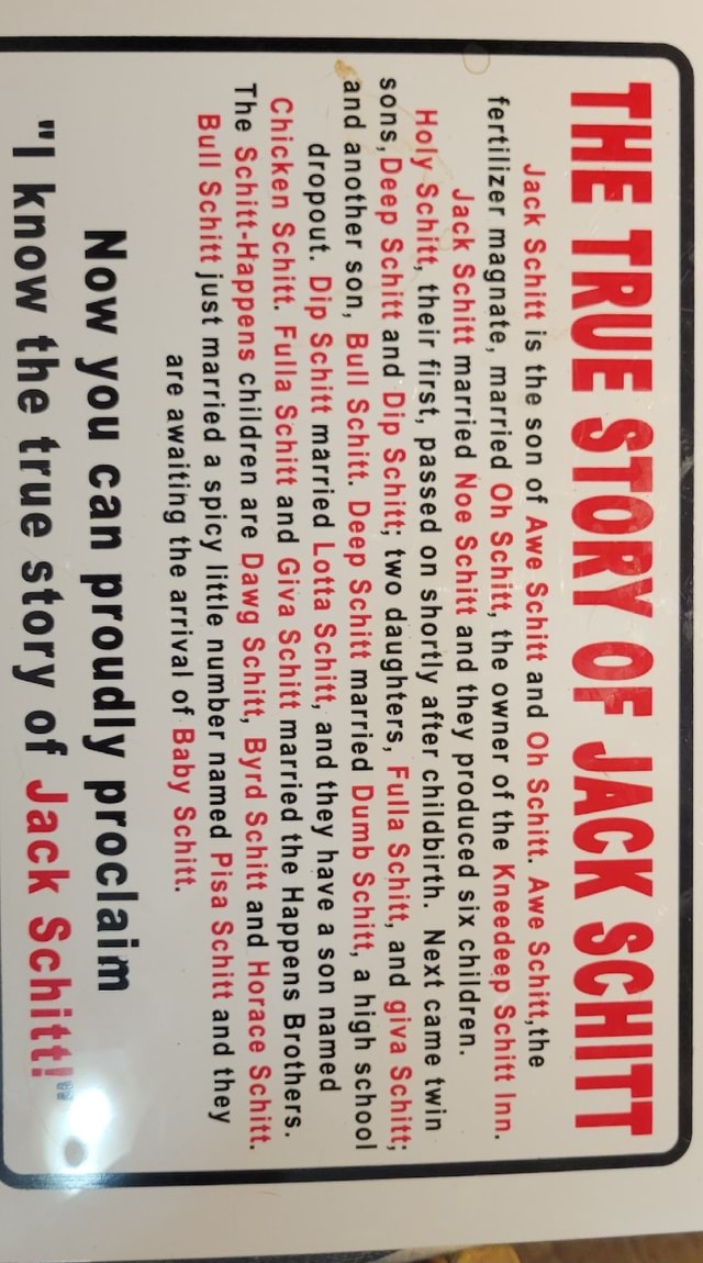 THE TRUE TRUE STORY TRUE TRUE TRUE OF JACK OF SCHITT SCHITT OF OF JACK ...