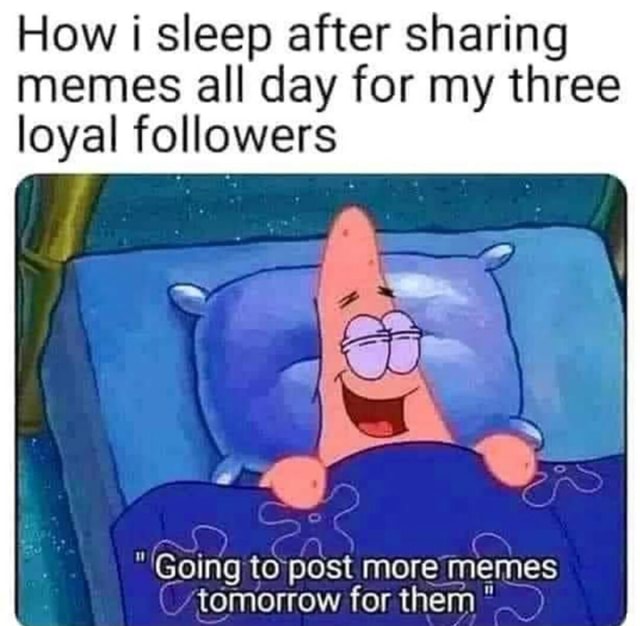How i sleep after sharing memes all day for my three loyal followers ...