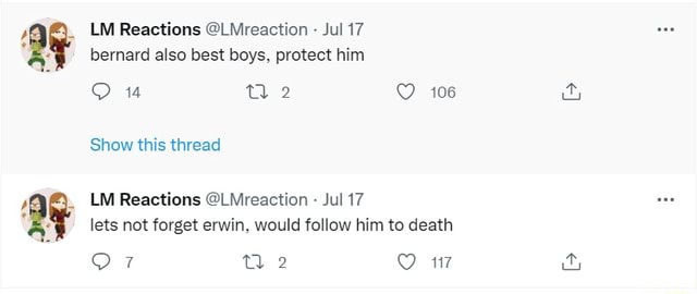 LM Reactions @LMreaction - Jul 17 bernard also best boys, protect him ...