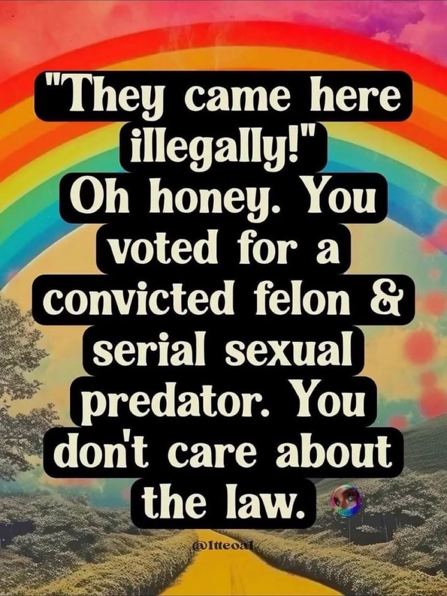 "They came here illegally!" Oh honey. You voted for a convicted felon ...
