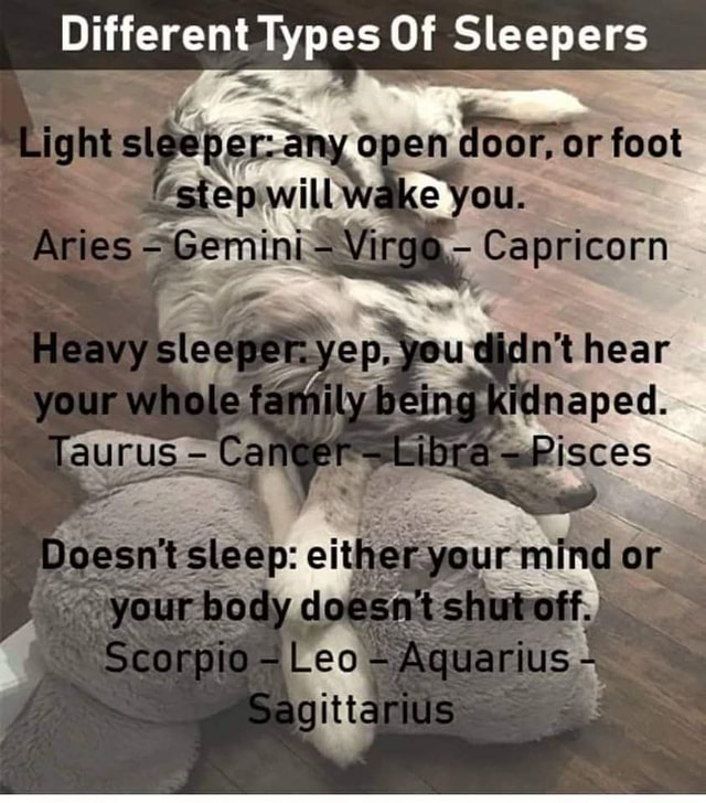 Different Types Of Sleepers Light slea open door, oF foot CRED; you ...