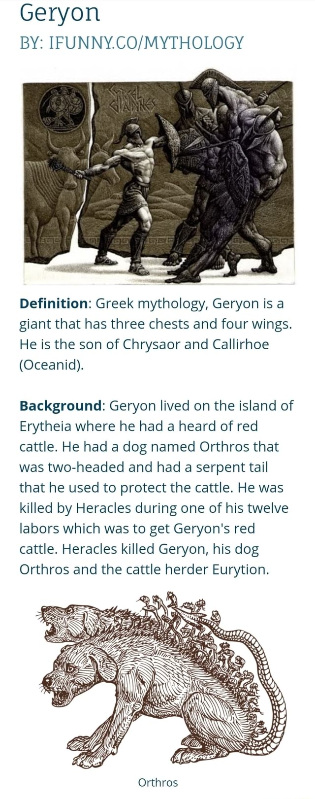 Geryon BY: IFUNNY.CO/MYTHOLOGY Definition: Greek mythology, Geryon is a ...
