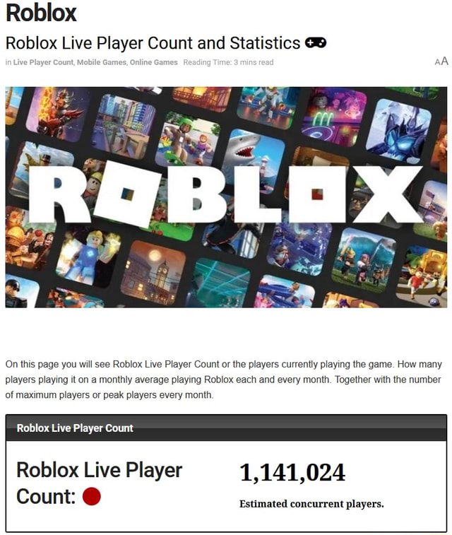 Roblox Roblox Live Player Count and Statistics road AA On this page you ...