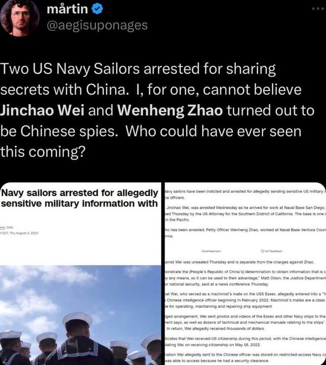 Martin @ @aegisuponages Two US Navy Sailors arrested for sharing ...