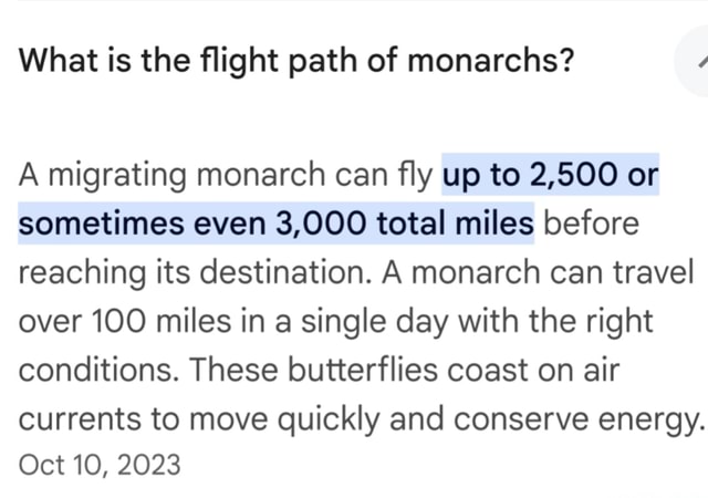 What is the flight path of monarchs? A migrating monarch can fly up to ...