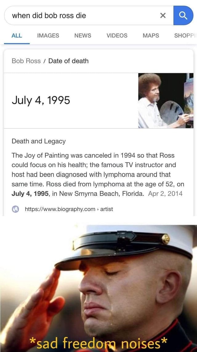 Bob Ross / Date of death July 4,1995 Death and Legacy The Joy of ...