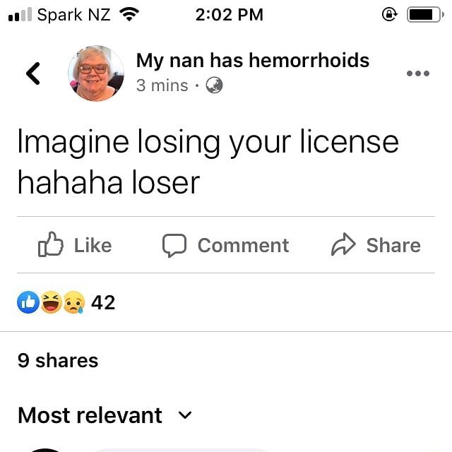 Wil Imagine losing your license hahaha loser Os 42 9 shares Most ...