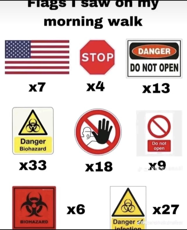 Morning walk STOP DANGER DO NOT OPEN Do not open Danger Biohazard I "9 ...