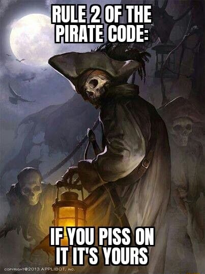 RULE 2 OF THE PIRATE CODE: IF YOU PISS ON IT IT'S YOURS - iFunny