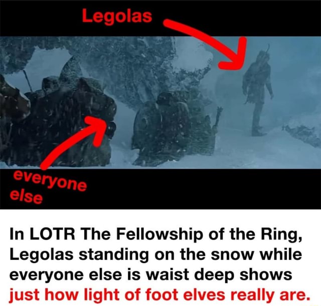 In LOTR The Fellowship of the Ring, Legolas standing on the snow while ...