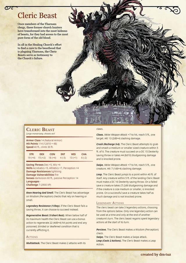 Cleric Beast Once members of the Yharnam clergy, these former church ...