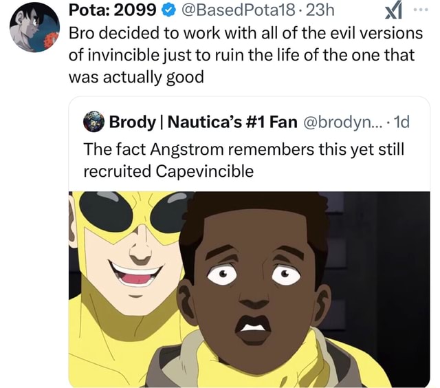 Pota: 2099 @BasedPotal8 Bro decided to work with all of the evil ...