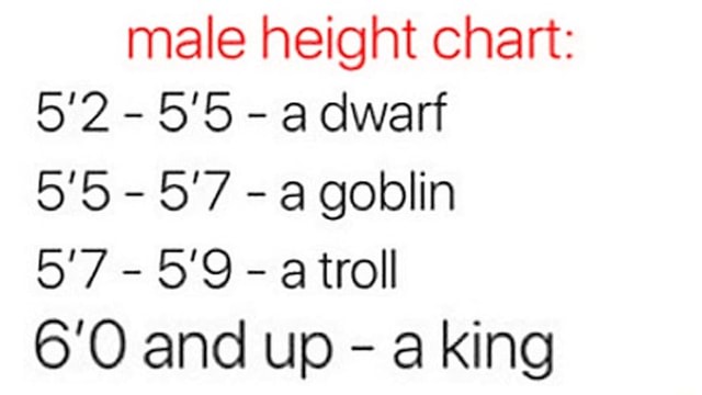 Male Height Chart 52 55 A Dwart 55 57 Agoblin Troll 60 And Up Aking Ifunny