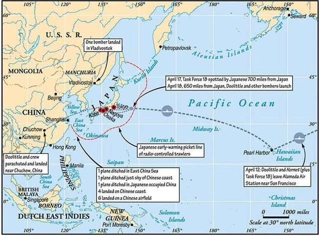 Task Force Japanese 700 mils rom Japan 65 fram Japan, Doolittle and ...
