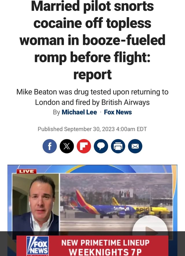 Married pilot snorts cocaine off topless woman in booze-fueled romp ...