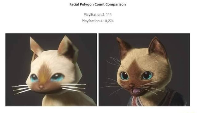 Facial Polygon Count Comparison PlayStation 2: 144 PlayStation 4: 11,27 ...