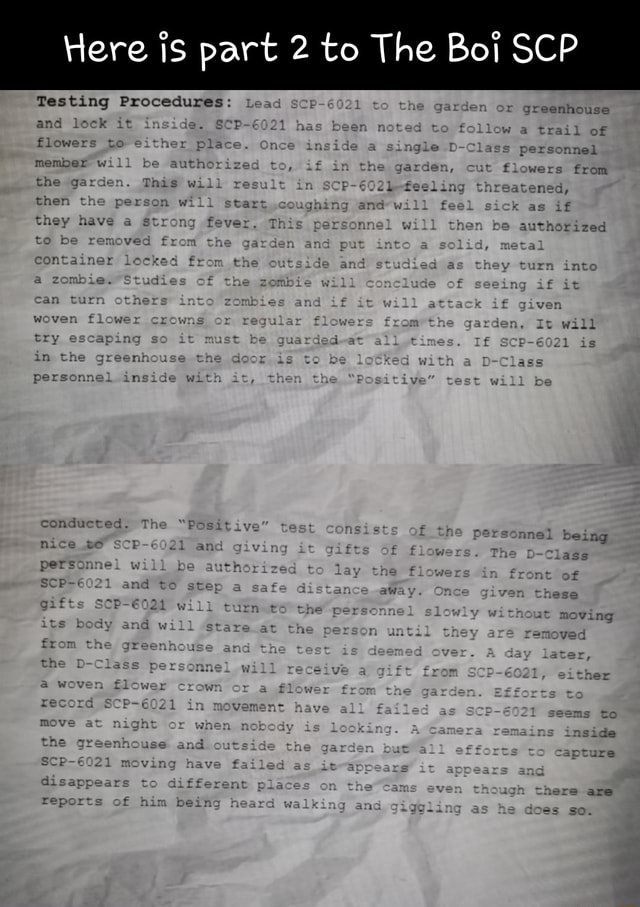 Here is part 2 to The Boi SCP Resting Procedures: Lead tho flowe and lo ...