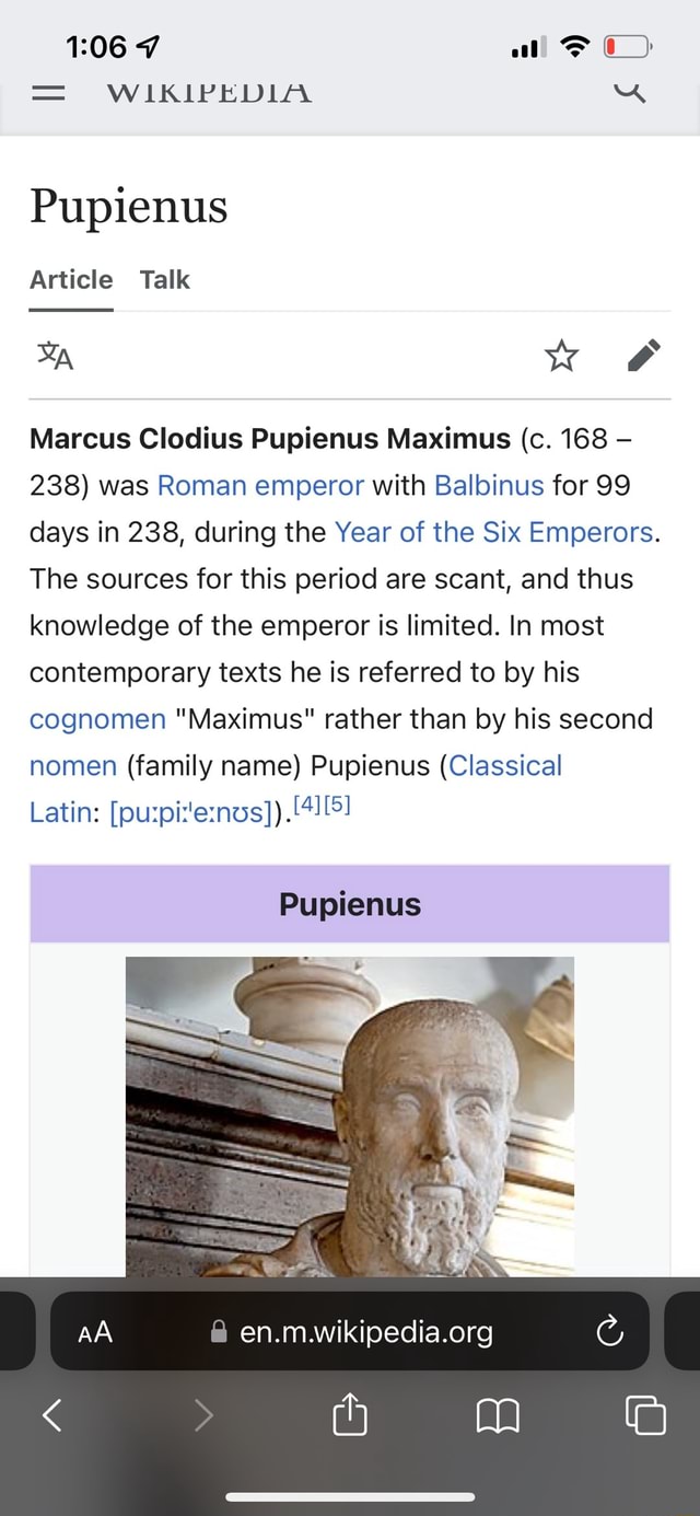 = WIKIPEDIA Pupienus Article Talk Marcus Clodius Pupienus Maximus (c ...