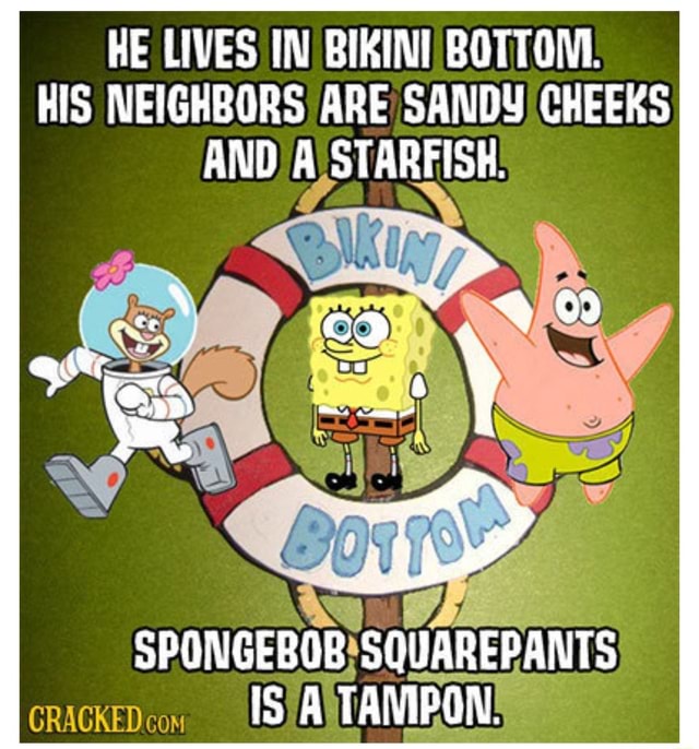 HE LIVES IN BIKINI BOTTOM. HIS NEIGHBORS ARE SANDY CHEEKS AND A ...