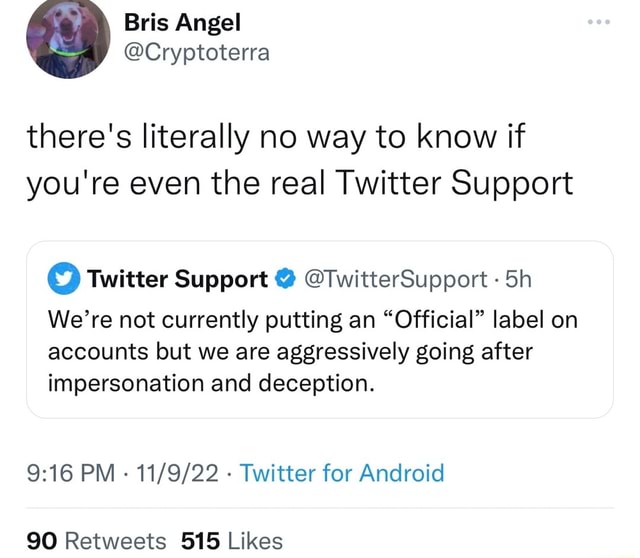 There's literally no way to know if you're even the real Twitter ...