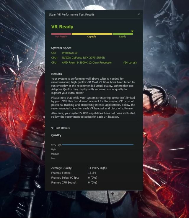 SteamVR Performance Test Results VR Ready NotReady Capable Ready System ...