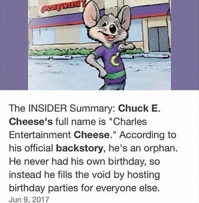 The INSIDER Summary: Chuck E. Cheese's full name is "Charles ...