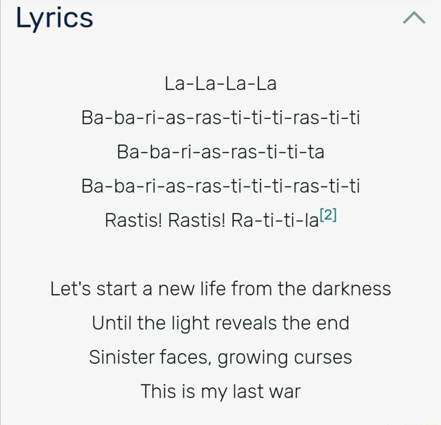 Lyrics La-La-La-La Ba-ba-ri-as-ras-ti-ti-ti-ras-ti-ti Ba-ba-ri-as-ras ...