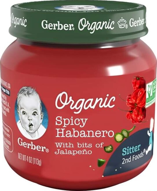 SS Gerber. Organic Organic Spicy Habanero With bits of Jalapeno gitte ...