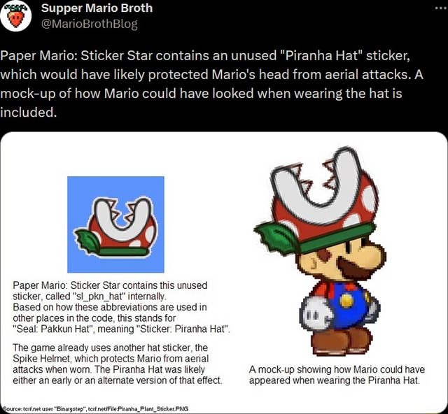 Supper Mario Broth Paper Mario: Sticker Star contains an unused ...