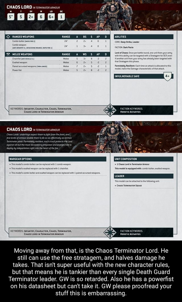 CHAOS LORD armour RANGED WEAPONS Combi-bolter 2} I CORE: Deep Strike ...