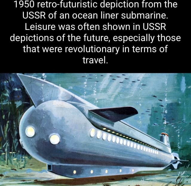 1950 retro-futuristic depiction from the USSR of an ocean liner ...