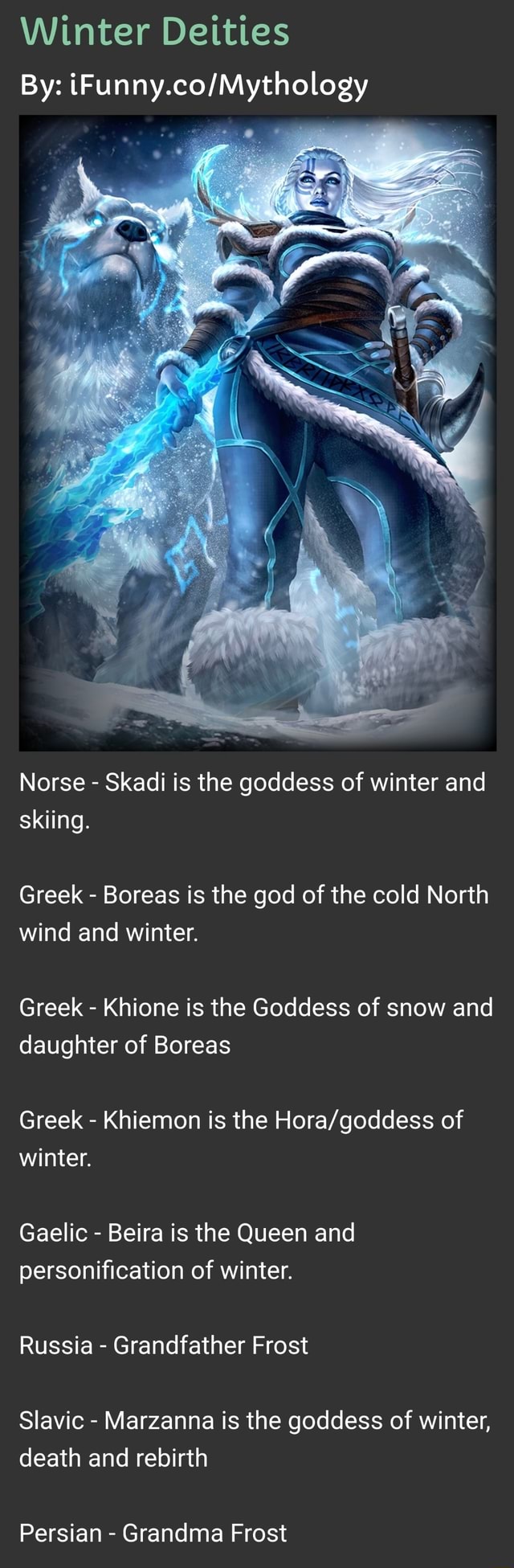 Winter Deities By: iFunny.co/Mythology Norse Skadi is the goddess of ...