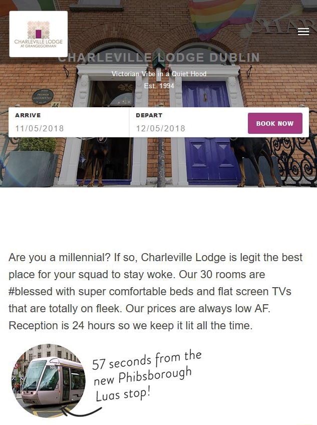 ARRIVE DEPART BOOK NOW Are you a millennial? If so, Charleville Lodge ...
