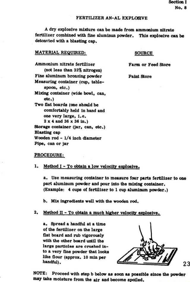 Section I No. 8 FERTILIZER AN-AL EXPLOSIVE A dry explosive mixture can ...