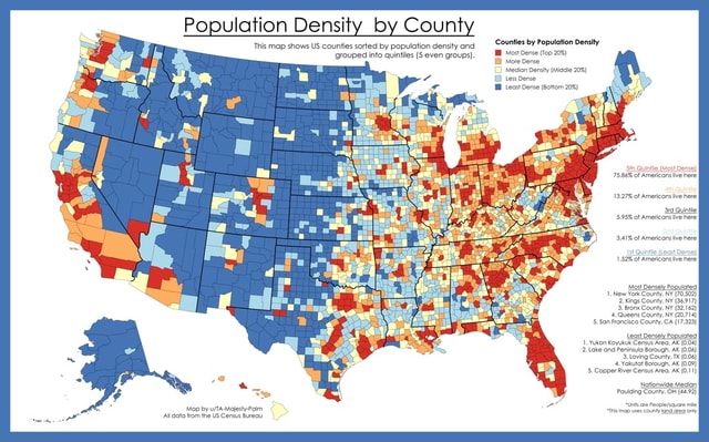 Population Density by County This map shows US counties sorted by ...