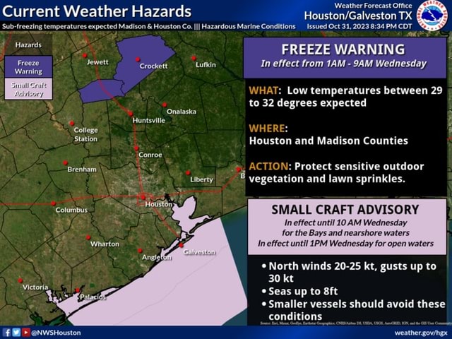 Weather Forecast Office Current Weather Hazards TX Sub-treezing ...