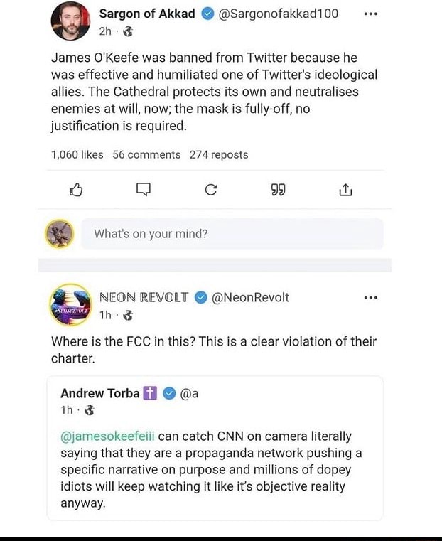 Sargon of Akkad @ @Sargonofakkad100 James O'Keefe was banned from ...