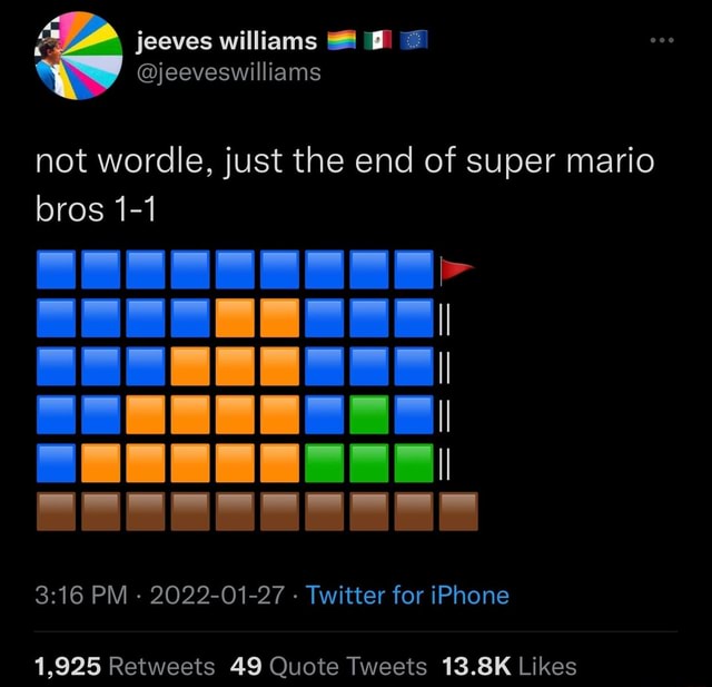 Not wordle, just the end of super mario bros PM - 2022-01-27 - Twitter ...