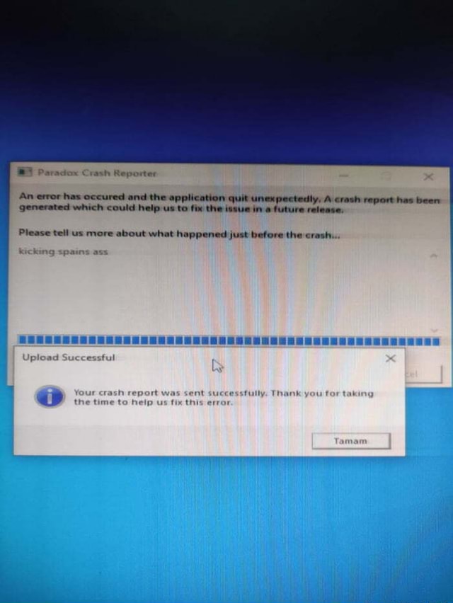 BB Paradox Crash Reporter An error has occured and the application quit unexpectedly, A crash ...