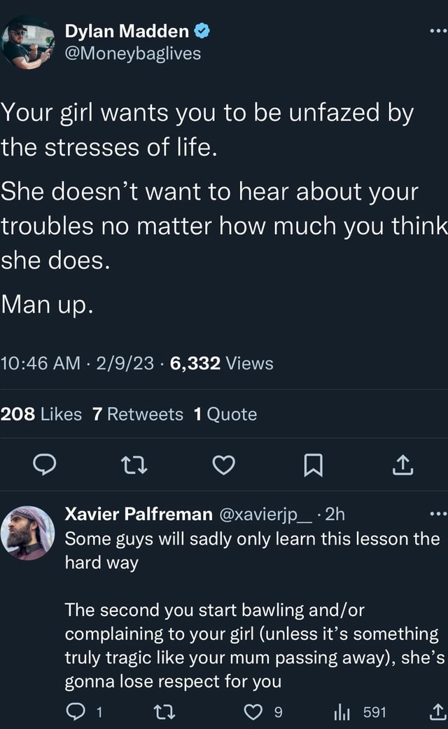 Zz Dylan Madden @ @Moneybaglives Your girl wants you to be unfazed by ...